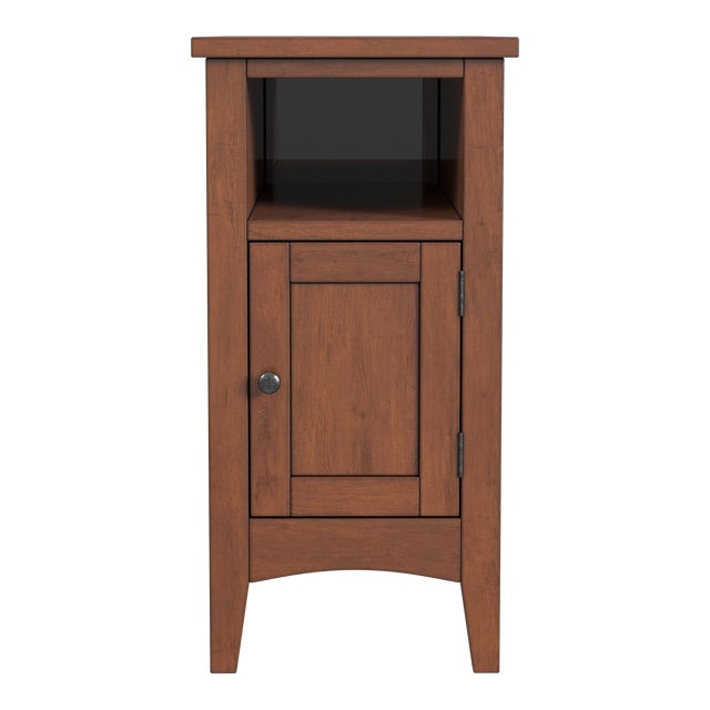 Avina Burl1 Door Side Table, Medium Brown | Chairish