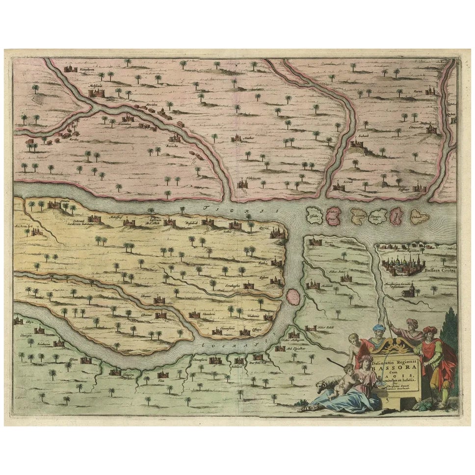 Antique Hand-Colored Map of the Bassora Basra Region in Iraq, 1680 ...