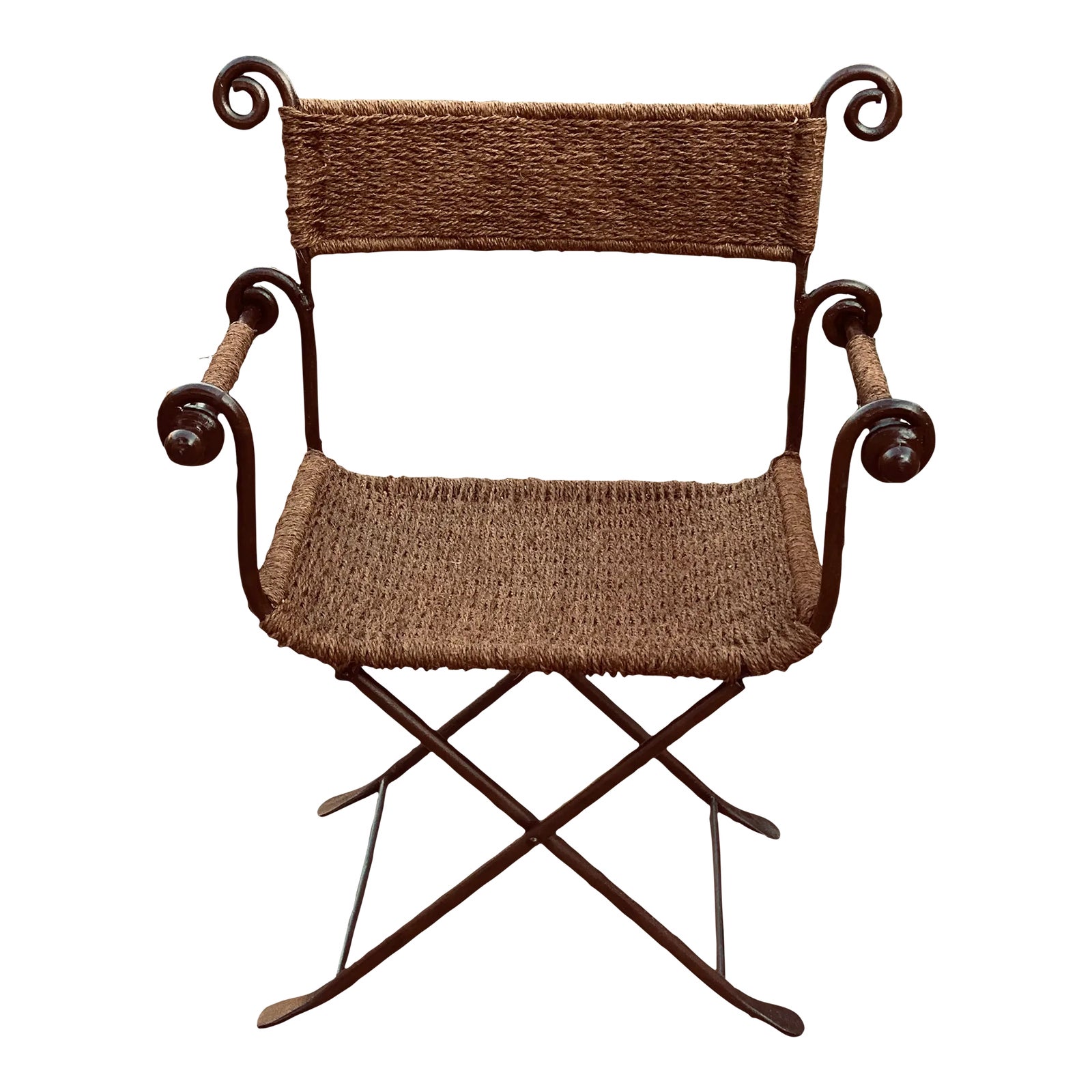 Vintage Spanish Wrought Iron Framed Folding Chair | Chairish