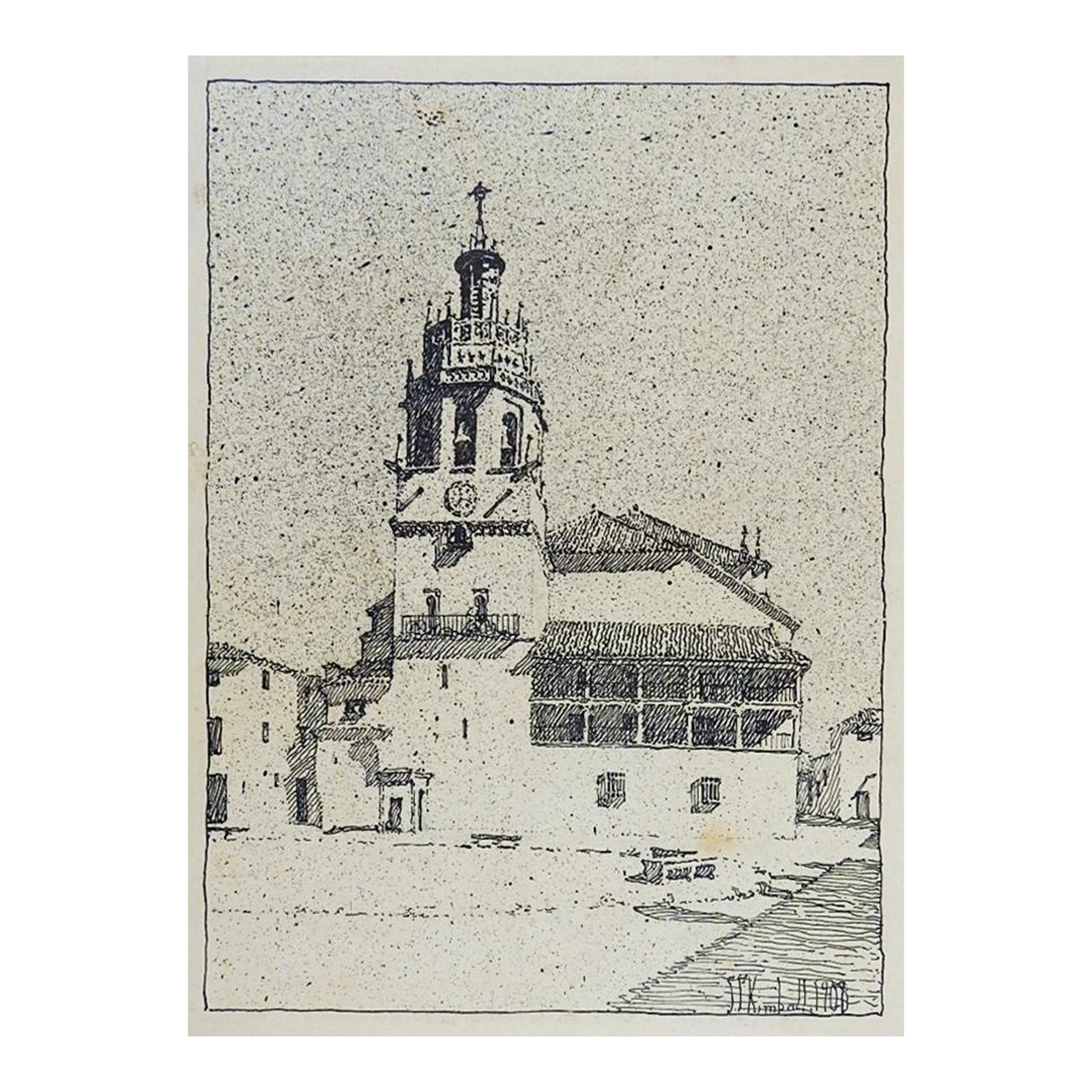 Antique 1908 Architectural Pen & Ink Study Drawing | Chairish