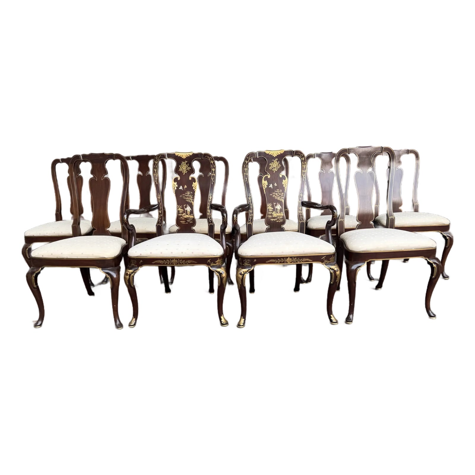 Kindel Furniture Chinoiserie Queen Anne Dining Chair Set — 10 Pieces, Late 1970s / Early 1980s ...