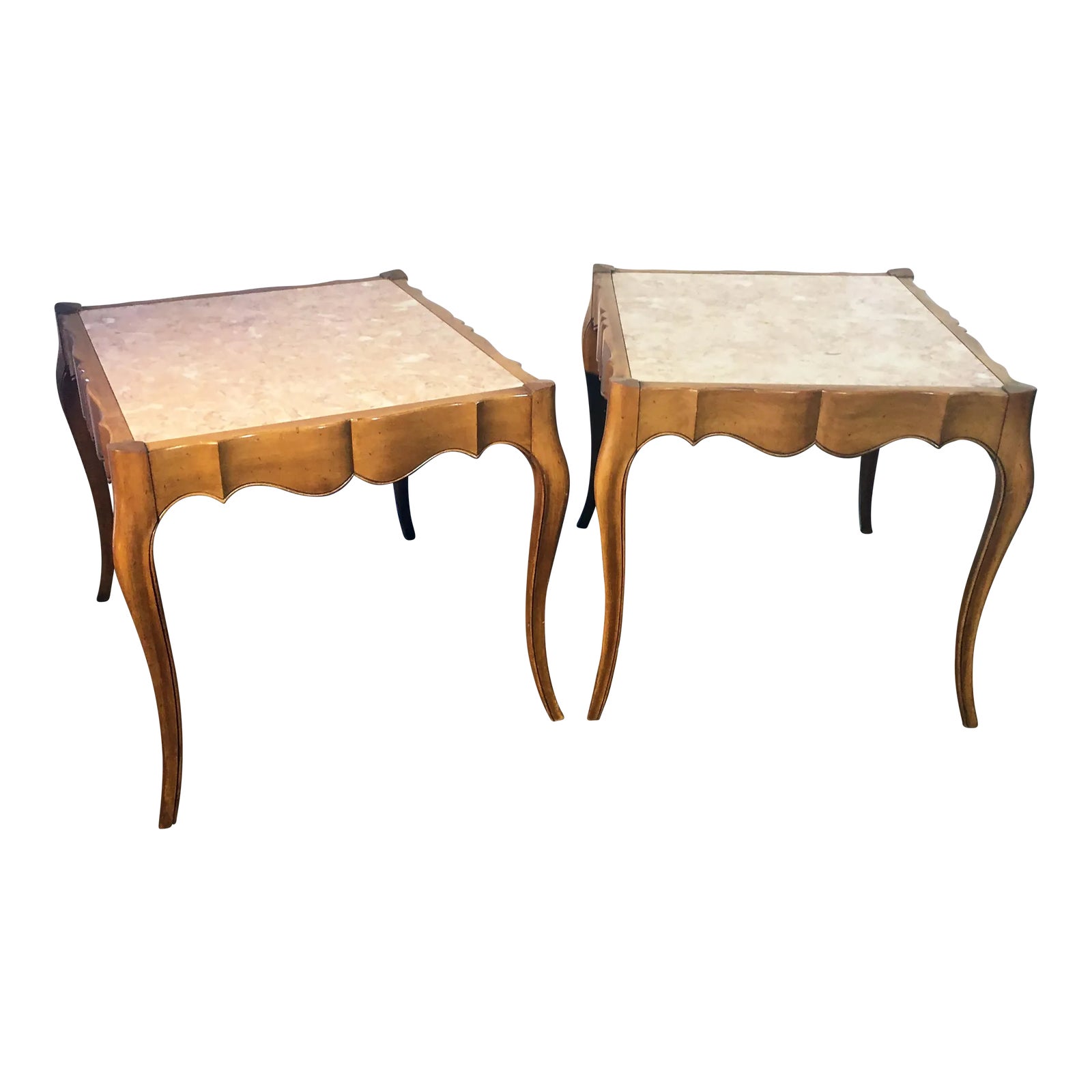 Hollywood Regency End Tables With Pink Marble Inset Tops - a Pair ...