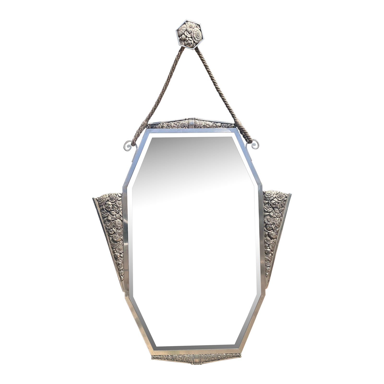 Antique Art Deco Silvered Bronze Floral Mirror by Boretti | Chairish