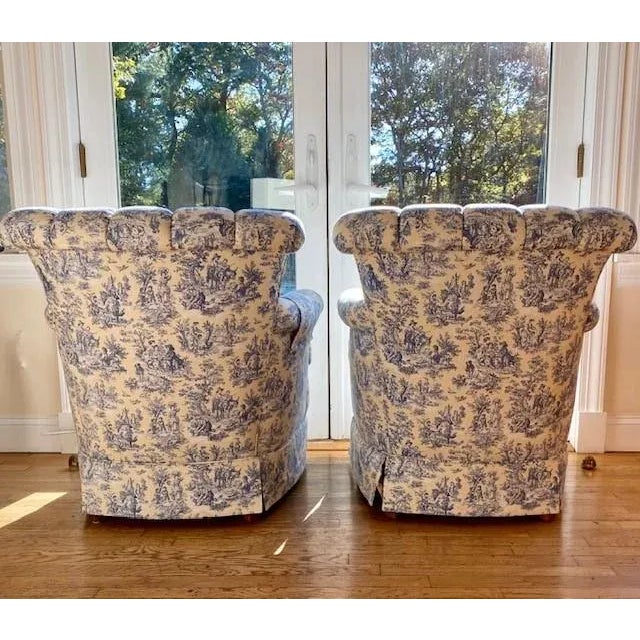 Vintage Blue and Yellow Toile Club Chairs, a Pair | Chairish