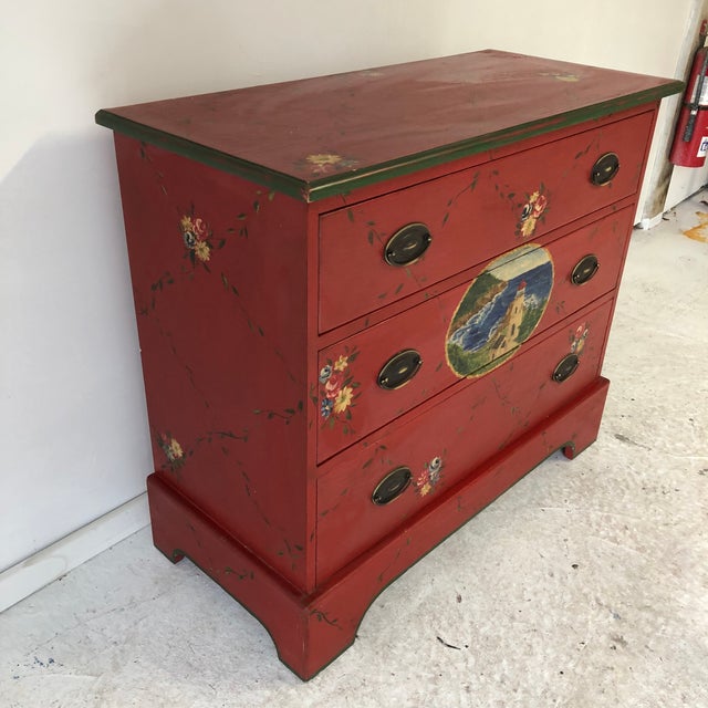 Coastal Lighthouse Folk Hand-Painted Country Chest | Chairish