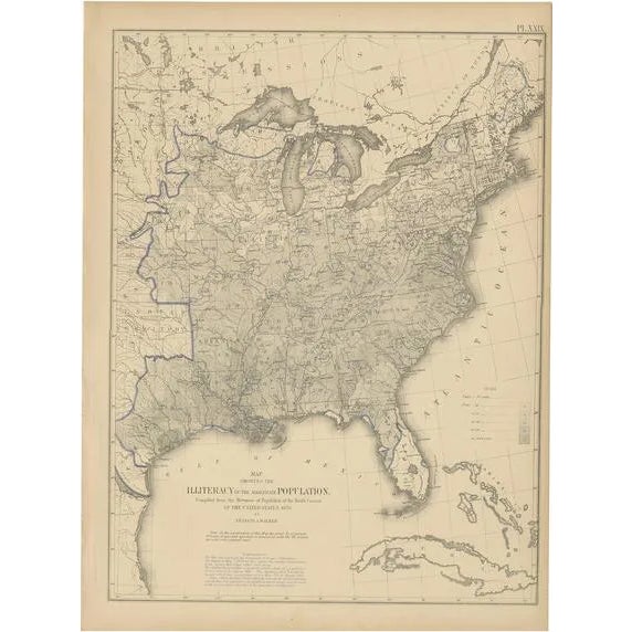 Antique Chart of the US Illiteracy, 1874 | Chairish