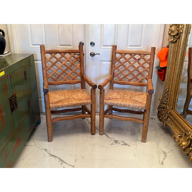 20th Century Wood Log Rustic Carved Chairs- a Pair | Chairish
