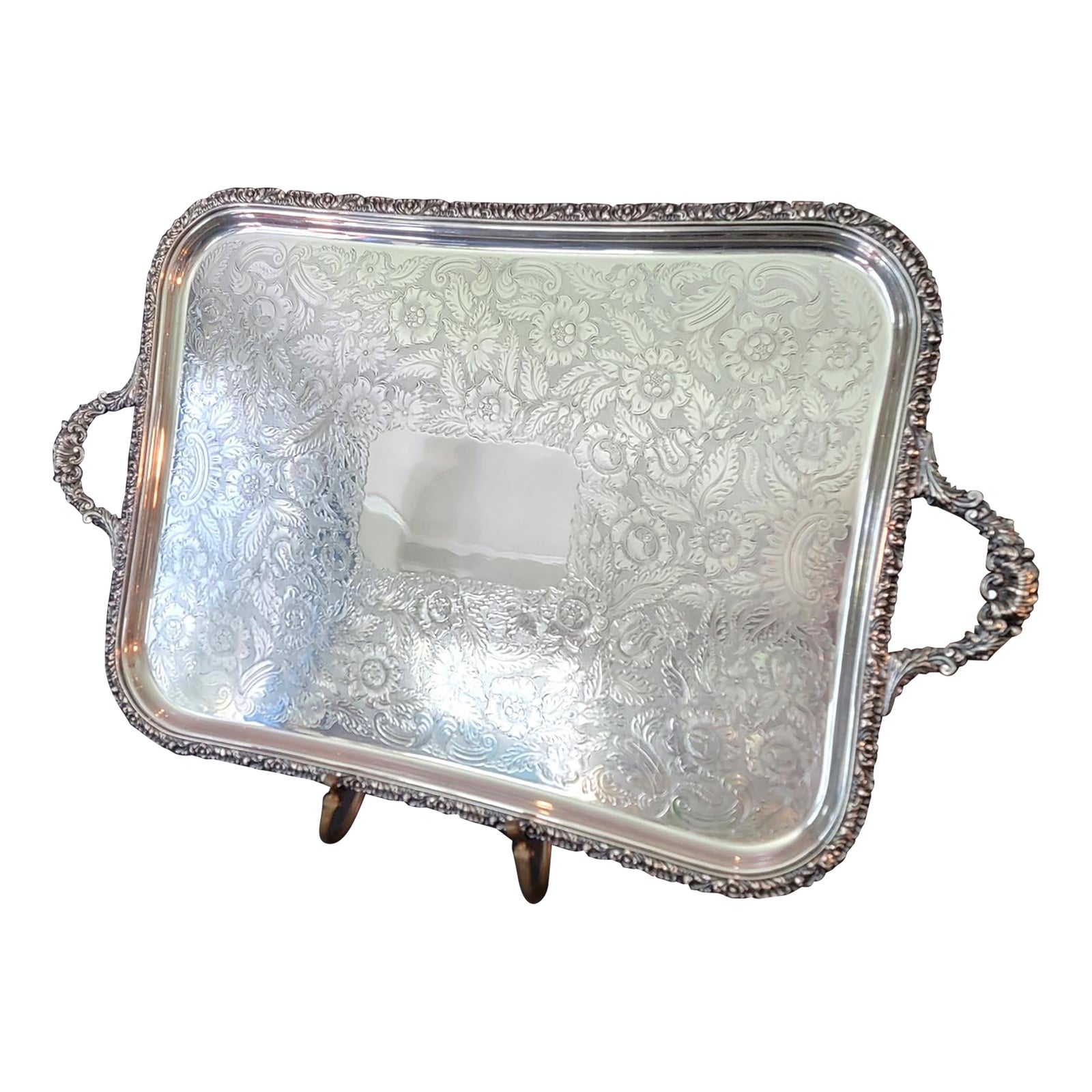 19th Century Silver on Copper Plated Tray | Chairish