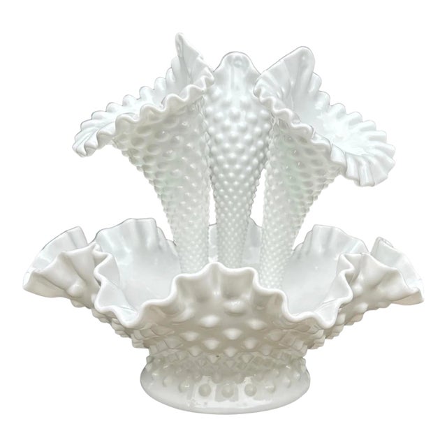 Mid 20th Century Vintage Fenton Milk Glass Hobnail Epergne | Chairish