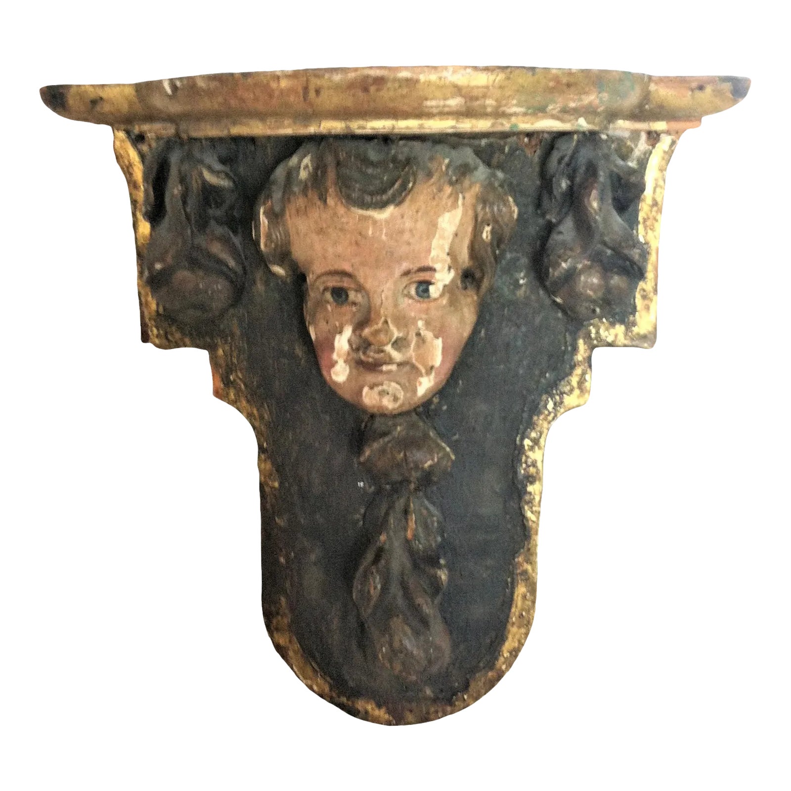 19th Century Cherub Wall Shelf With Polychrome | Chairish
