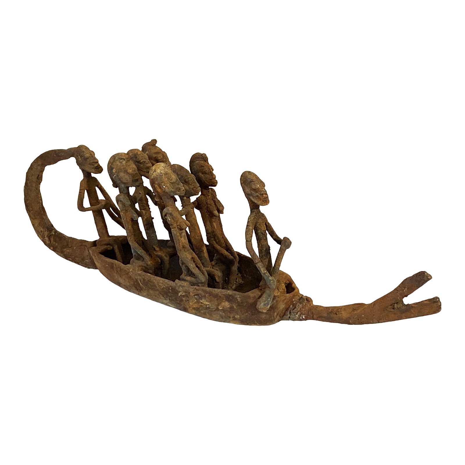 Vintage Lg Dogon Bronze Chameleon Pirogue /Boat W/ Figures , Mali 15.5 ...