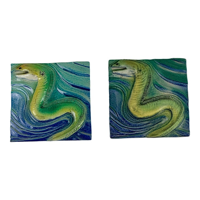 Set of 2 Natalie Surving Studios Eel Fish Design Architectural Ceramic ...