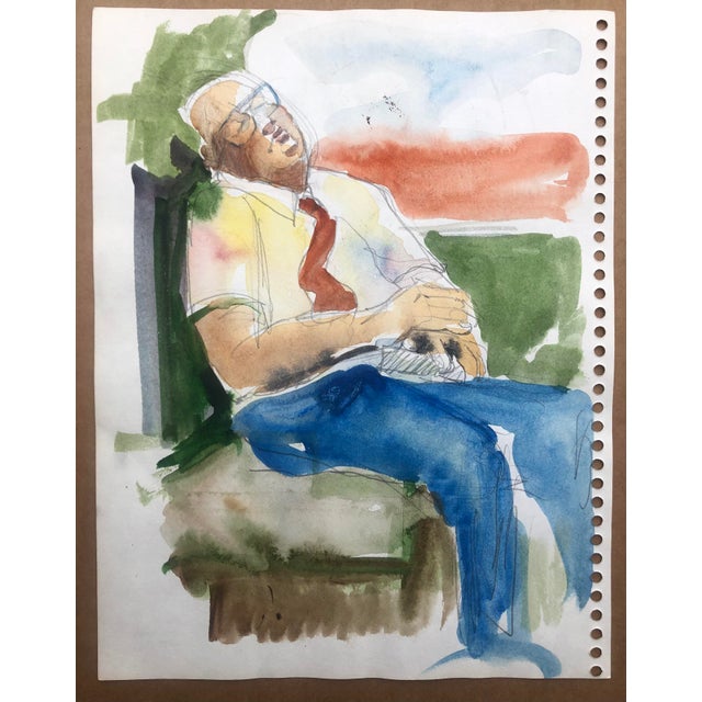 1980s John Reilly Watercolor Painting of a Sleeping Man | Chairish