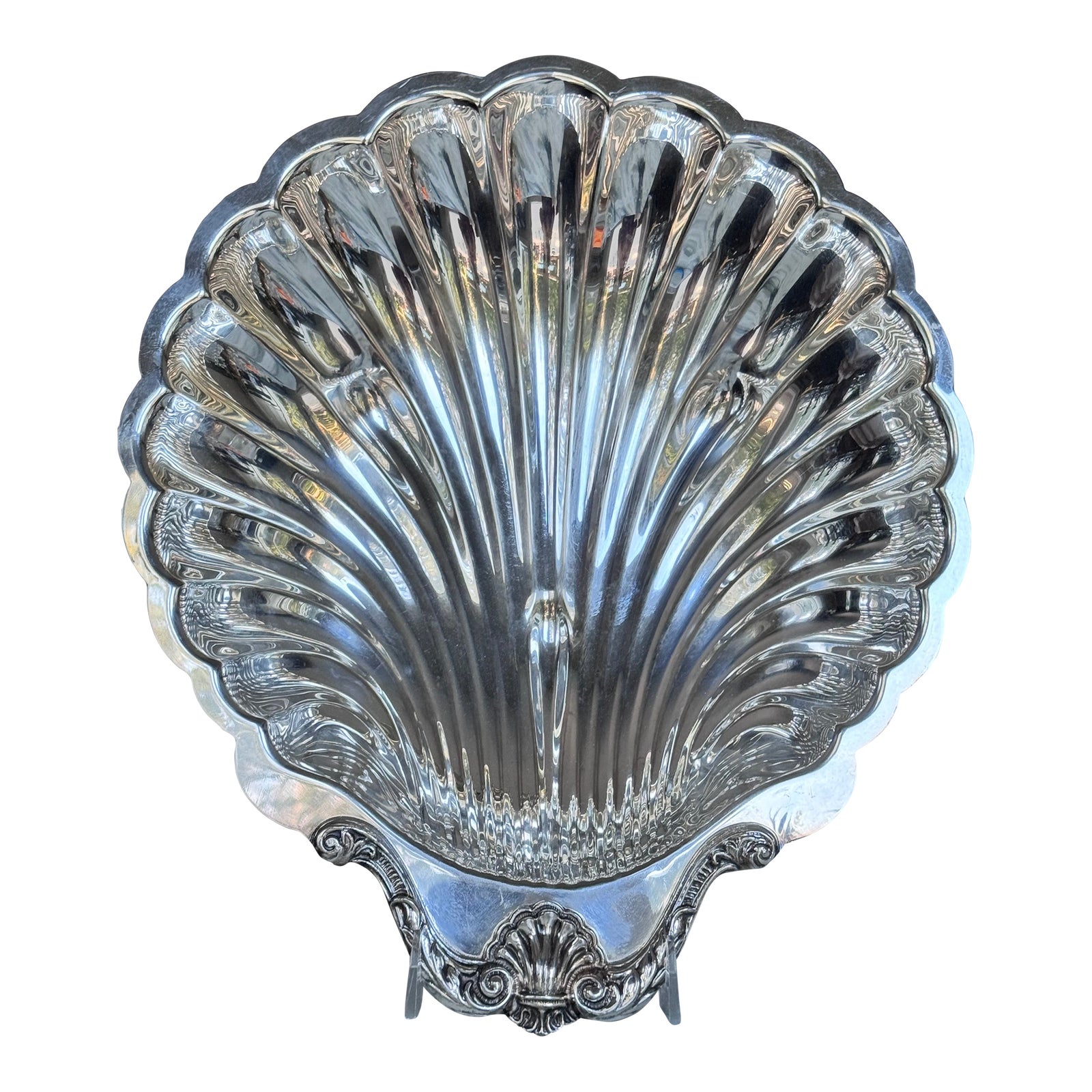 Vintage Silver-Plated Monumental Shell Motif Serving Dish | Chairish