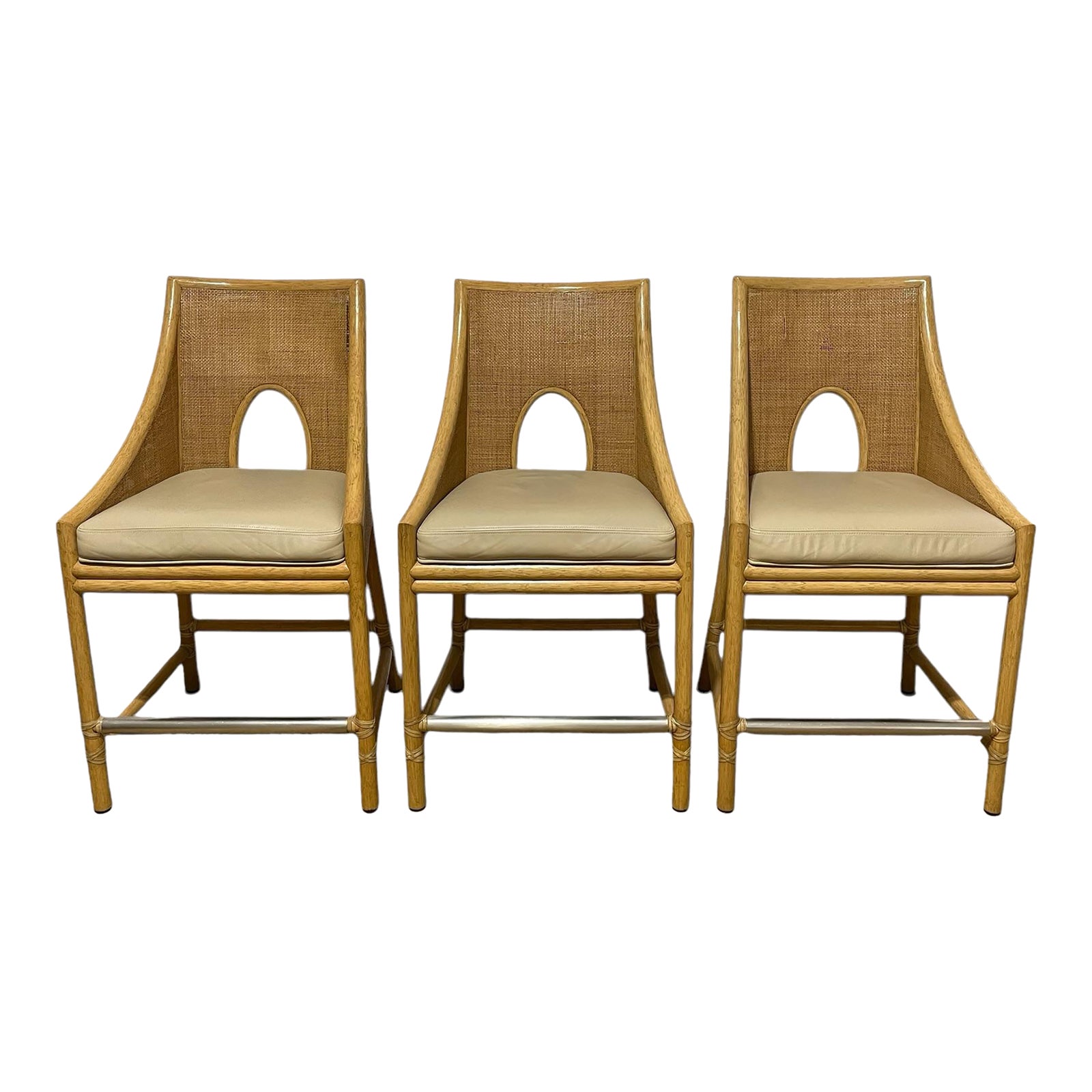 Baker Barbara Barry McGuire Caned Counter Stools - Set of 3 | Chairish