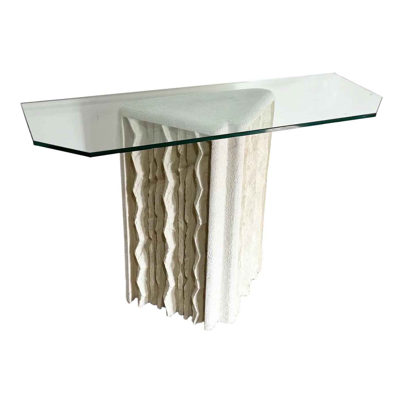 Postmodern Cast Plaster Glass Top Console Table | Chairish