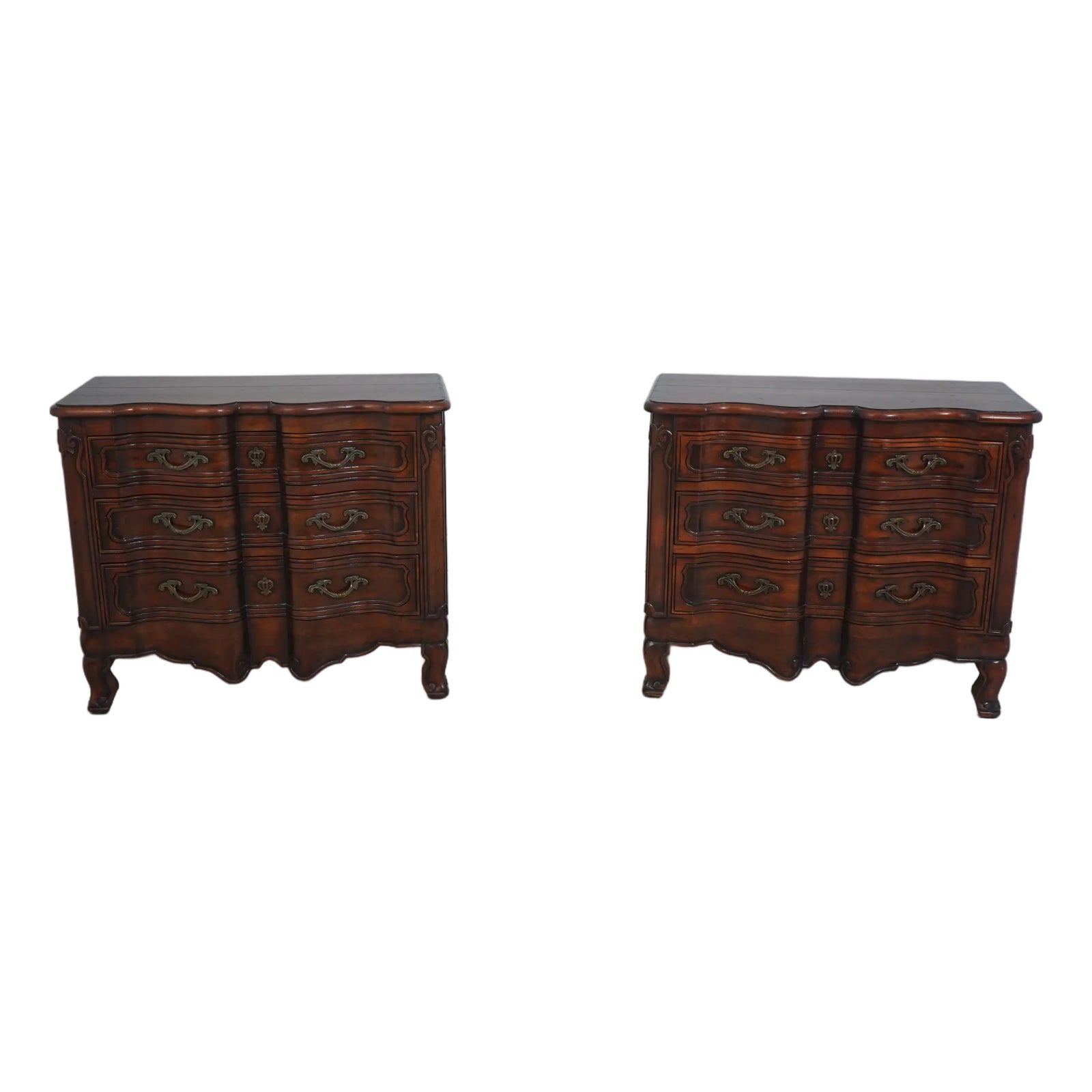 Pair of Theodore Alexander French Louis XV Style Walnut Commode ...