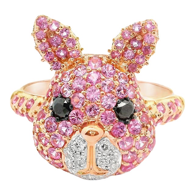 Pink Sapphire & Diamond 18k Rose Gold Bunny Rabbit Ring Size 8.25 ...