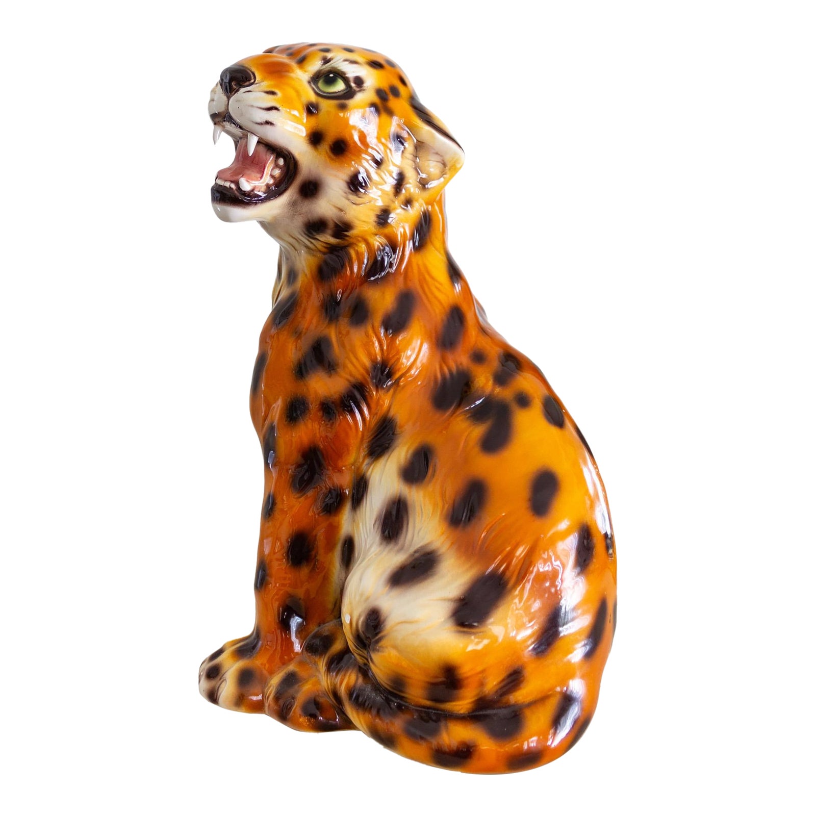 Italian Hand Painted Ceramic Cheetah or Leopard Animalia Sculpture ...