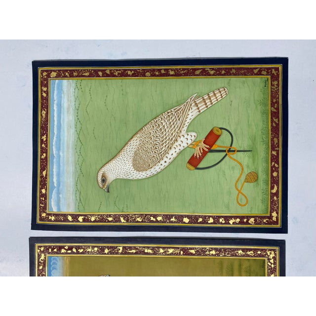 Vintage Original Hand Painted Indian Mughal Miniature Hawk and Falcon ...