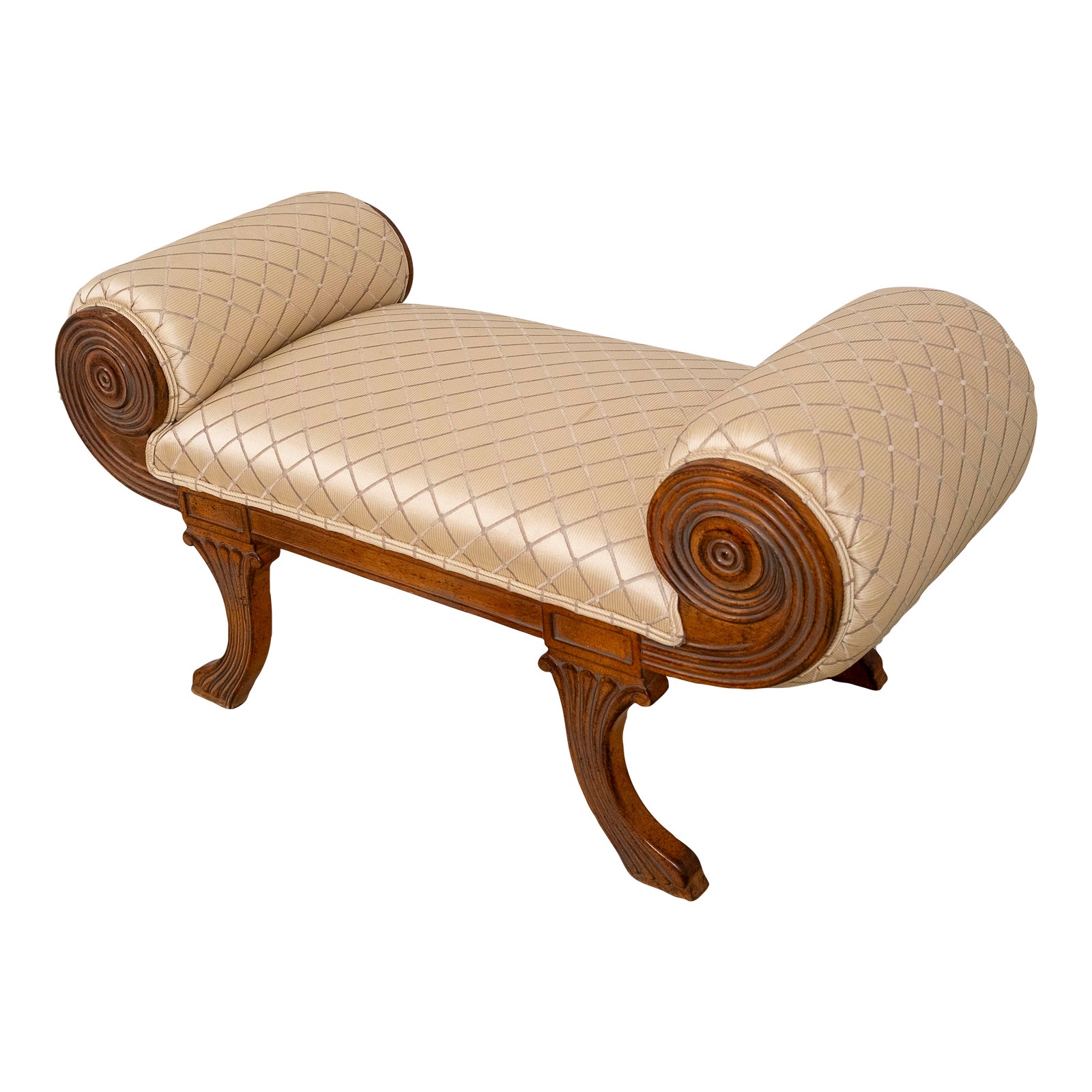 Grecian Regency Style Roll Arm Upholstered Bench | Chairish