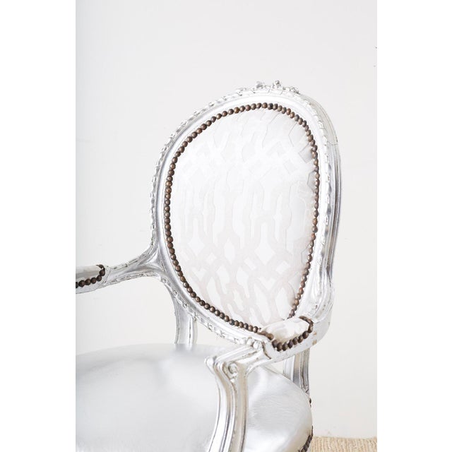 French Louis XVI Style Silver Leaf Metallic Armchairs - a Pair | Chairish