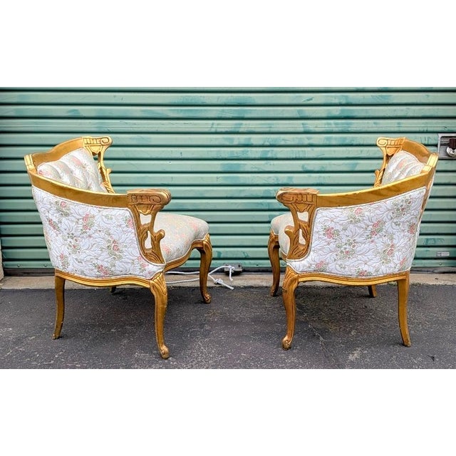 Late 20th Century Vintage French Regency Tufted Brocade Parlor Chairs ...