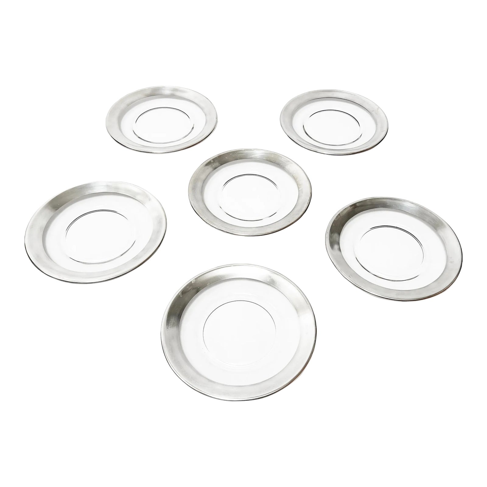 Mid-Century Modern Glass Silver Rim Side Plates - 6 Pieces | Chairish