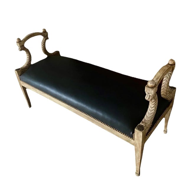 Baker Furniture Entwined Dolphin Serpent Carved Oak End of Bed / Hall ...