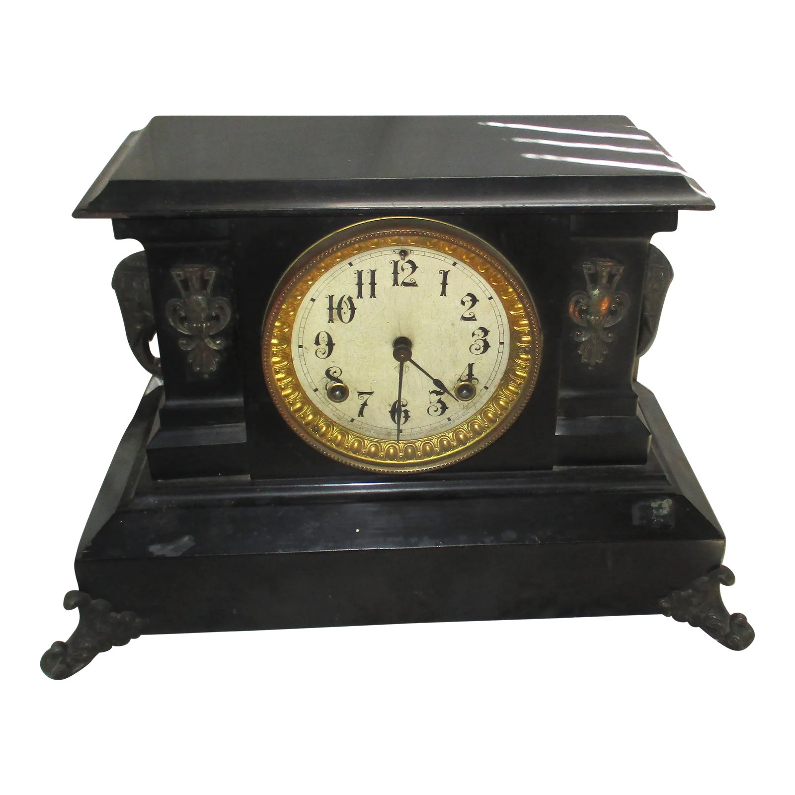 1900s Ansonia Cast Iron Mantel Circus Clock With Elephant Heads | Chairish