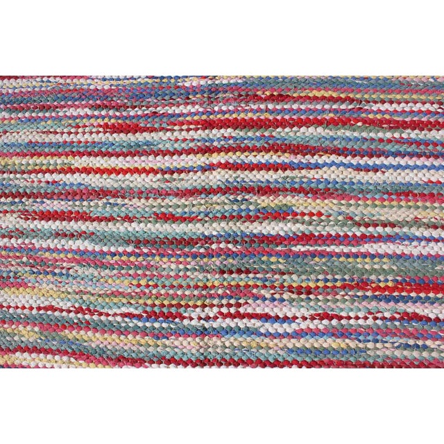 Large Colorful American Braided Rug With Horizontal Stripes and Fringe ...