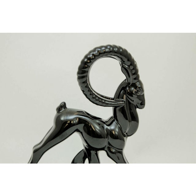 Art Deco Royal Haeger Style Ceramic Sculptural Ram Ibex Black | Chairish
