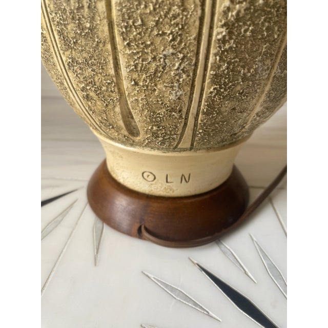 Vintage Mid-Century Modern Quartite and Teak Gold and Cream Colored ...