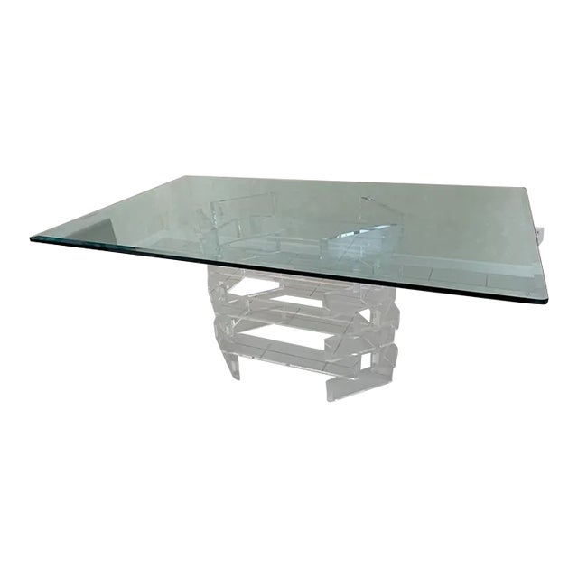 Clear Stacked Modern Lucite Dining Table Base With Glass Top | Chairish