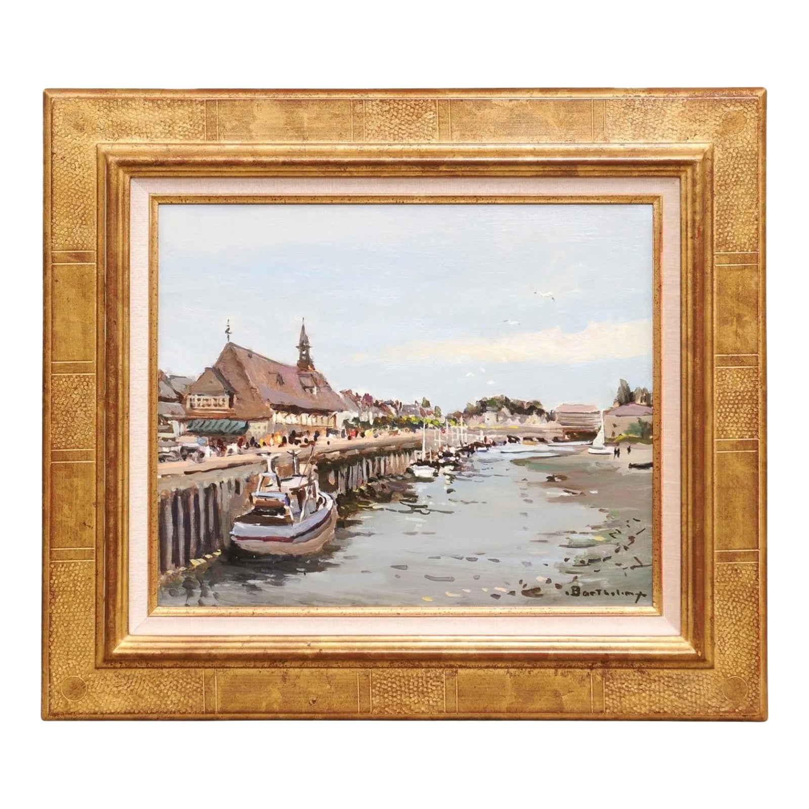 French Framed Oil Painting Depicting the Harbor of Trouville, Signed ...