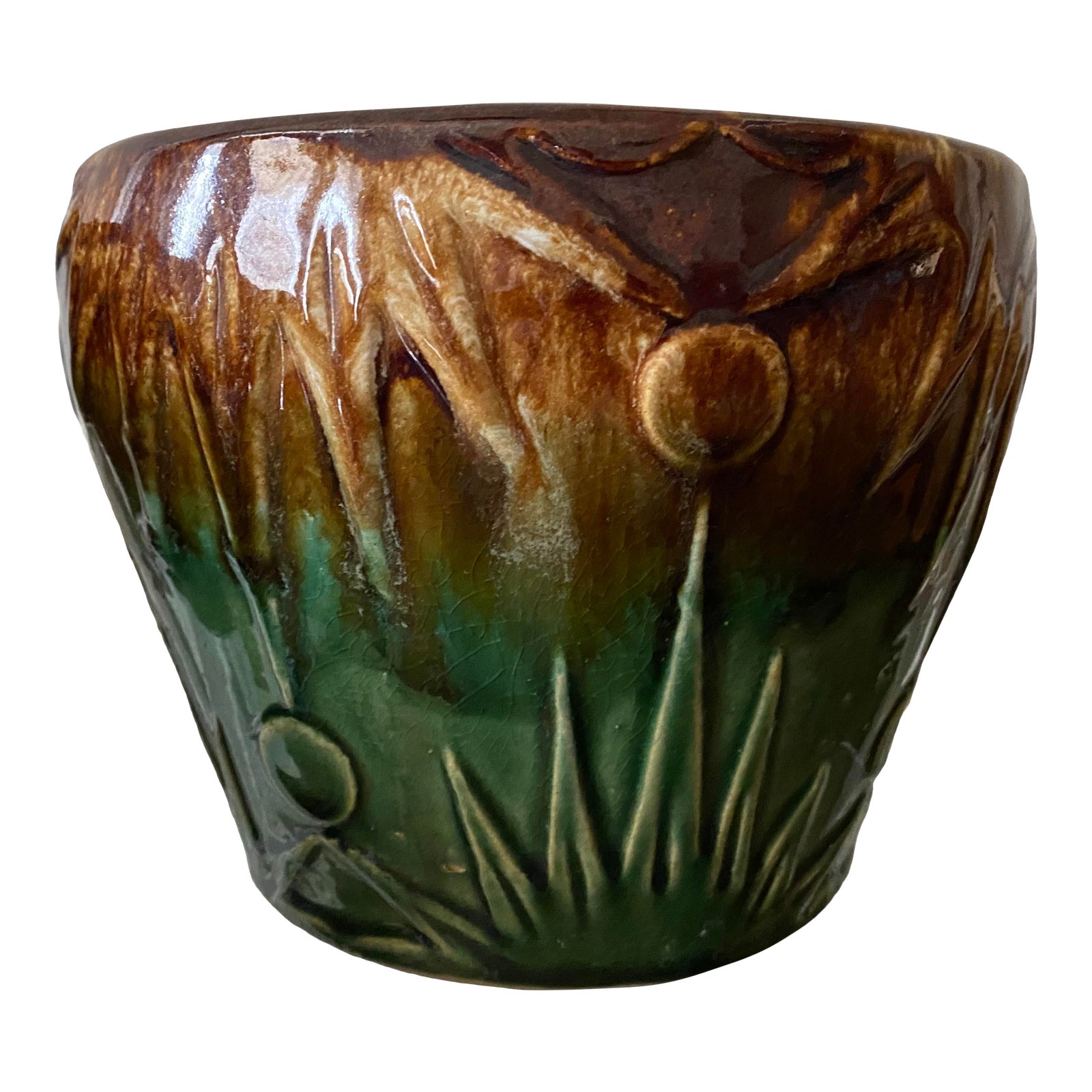 Robinson Ransbottom Co Green & Brown Glazed Planters - Set of 3 | Chairish