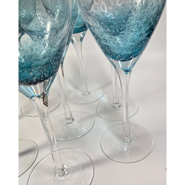 Bubbled Turquoise Ocean Goblets- Set of Eight | Chairish