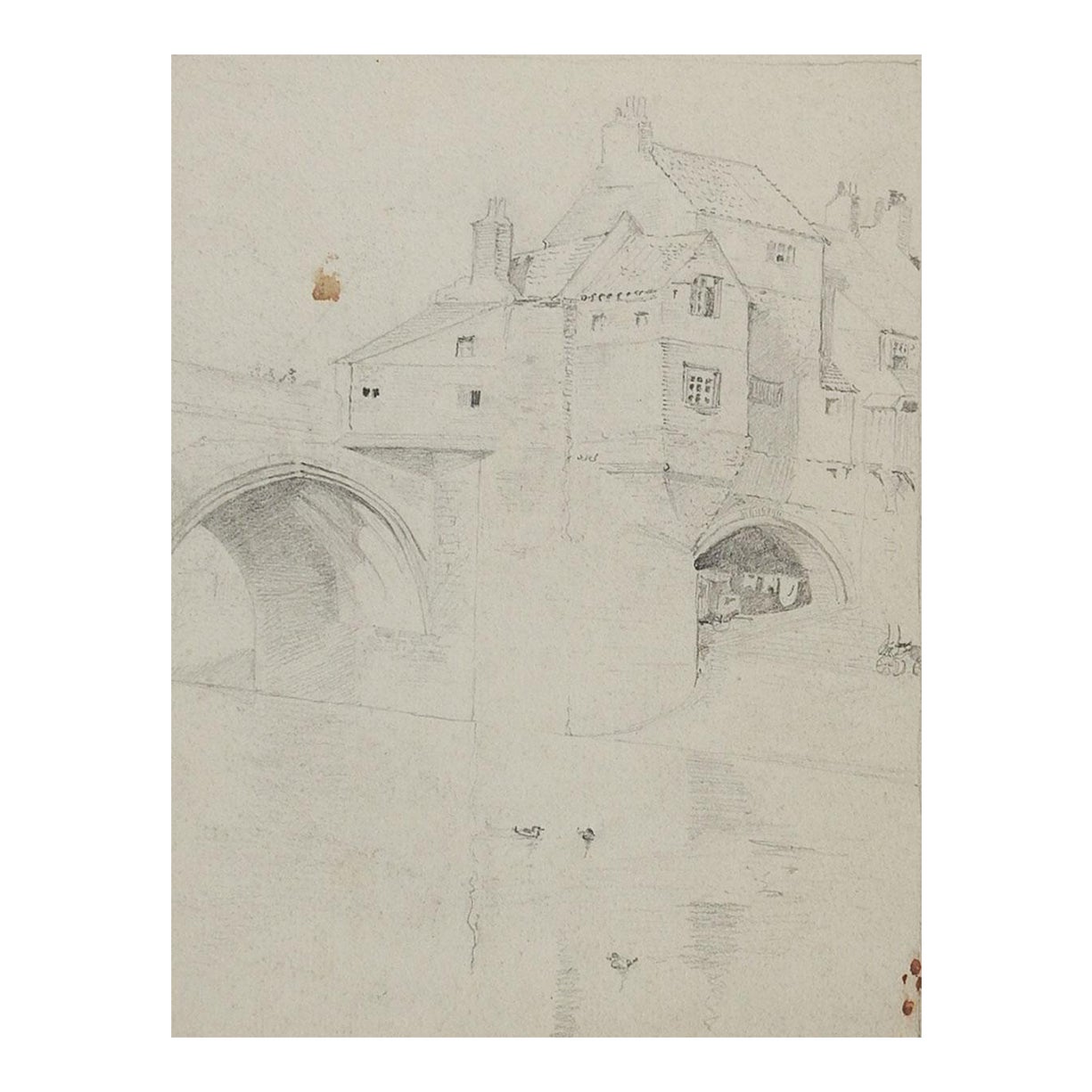 Antique Architectural Drawing European Stone Bridge | Chairish