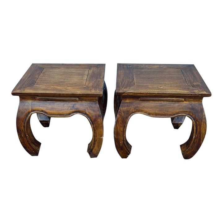 1950s A Pair of Vintage Asian Side Tables or Heavy Stand Plinth Wooden ...