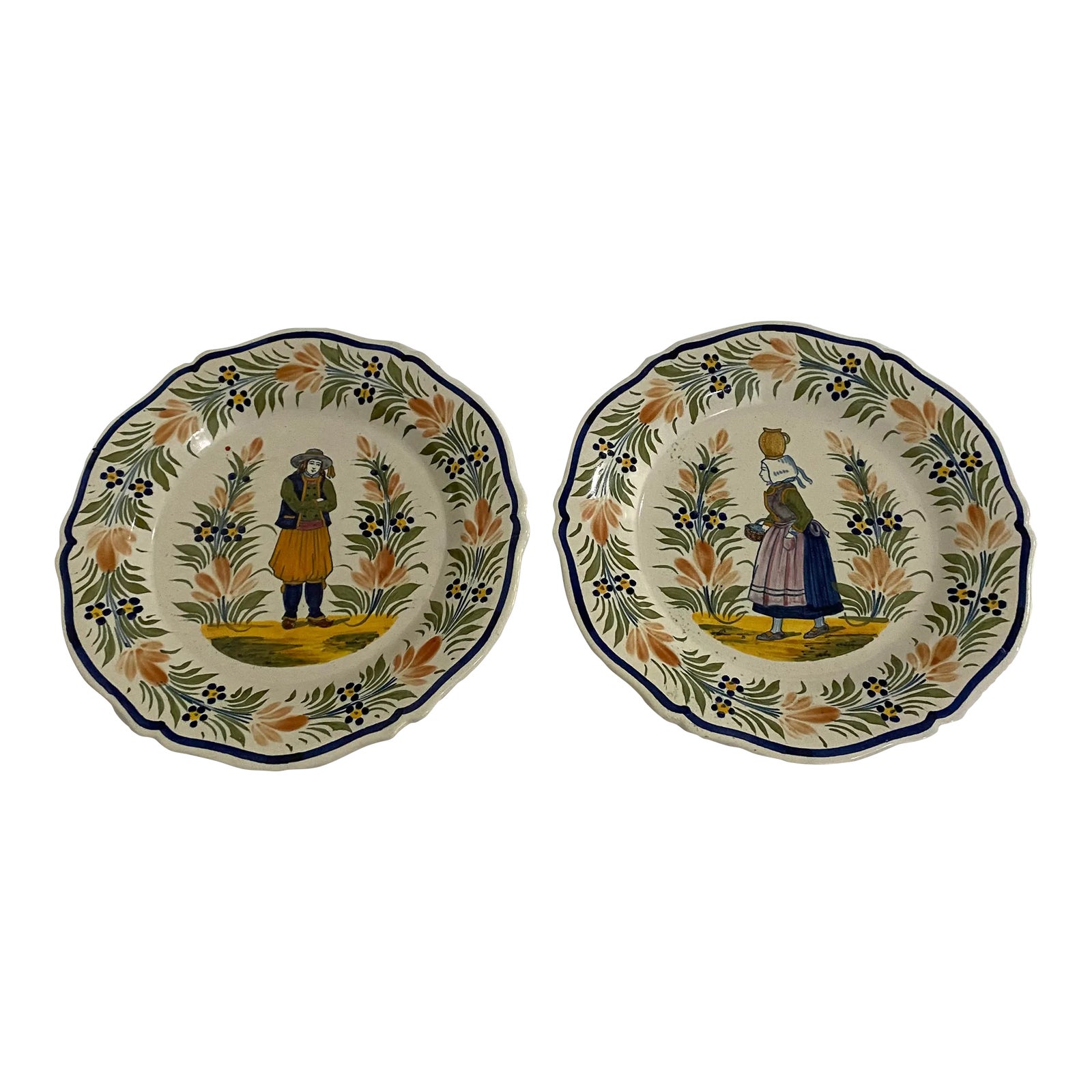 Pair of Vintage Italian Handpainted Faience Plates | Chairish