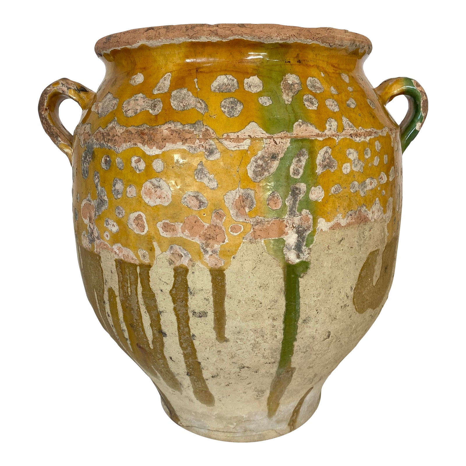 Antique French Mustard Color Glazed Pottery Vase With Handles | Chairish