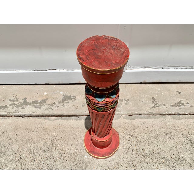 Vintage Balinese Style Painted Wooden Column | Chairish