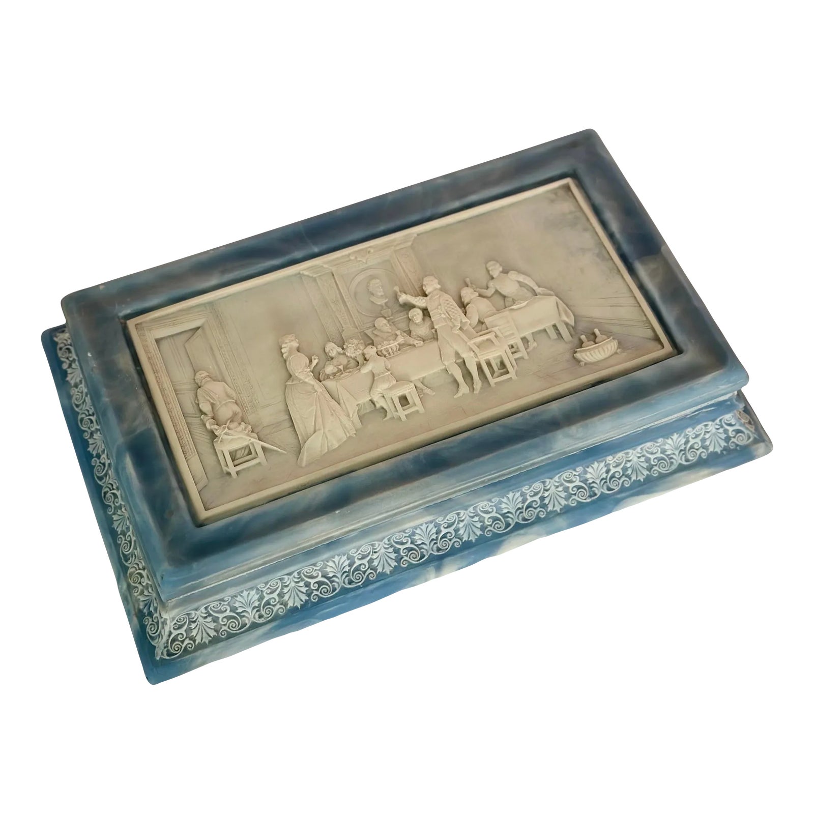 1970s Incolay Blue Stone and White Rectangular Lidded Box | Chairish
