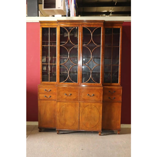 Satinwood Baker Furniture Company Crown Glass Breakfront Bookcase ...