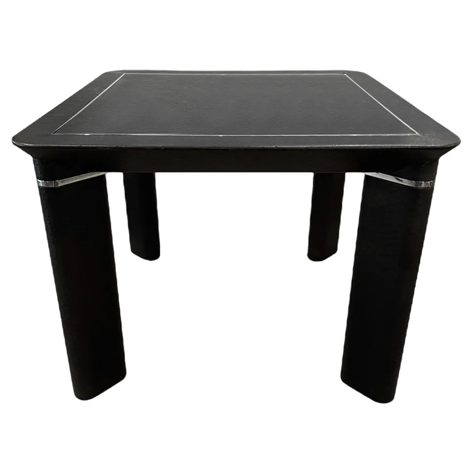 French Ostrich Leather Card Table with Chrome Trim and Drinks Holders ...