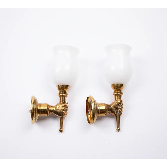 Pair of 1960s Maison Jansen Wall Sconces Hands Holding Torches | Chairish