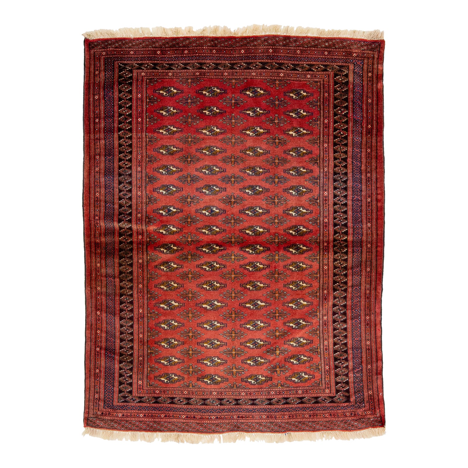 Vintage Turkmen Gul Designed Wool Rug in Red | Chairish
