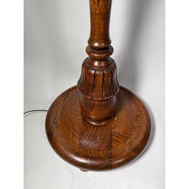 Vintage Carved Wood Floor Lamp With Pleated Fabric Shade | Chairish