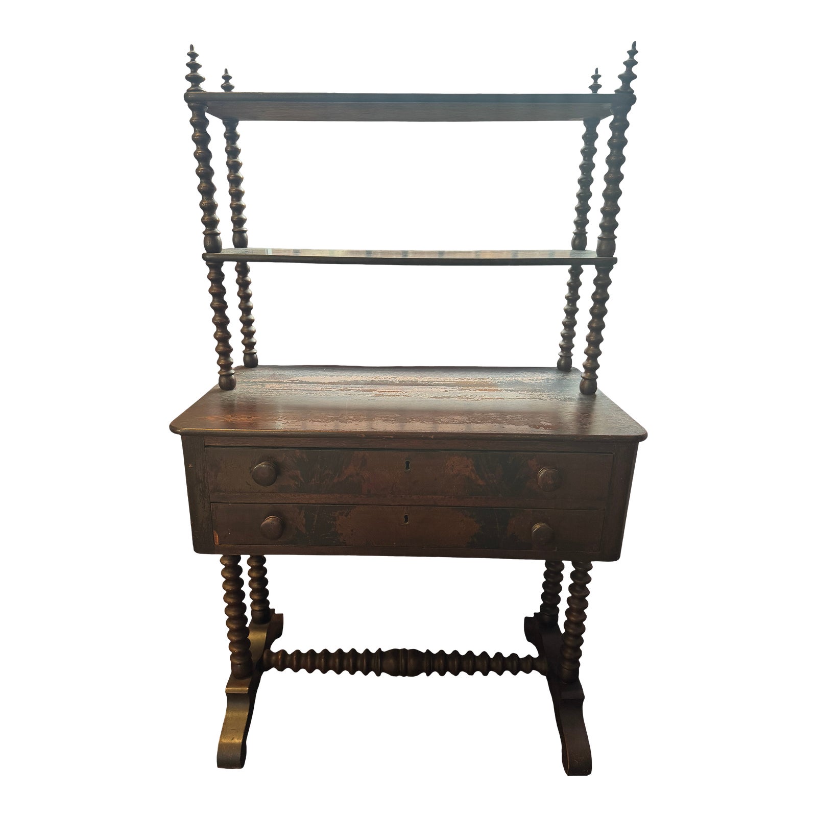 Antique Renaissance Revival Writing Desk With Bobbin Turned Legs | Chairish