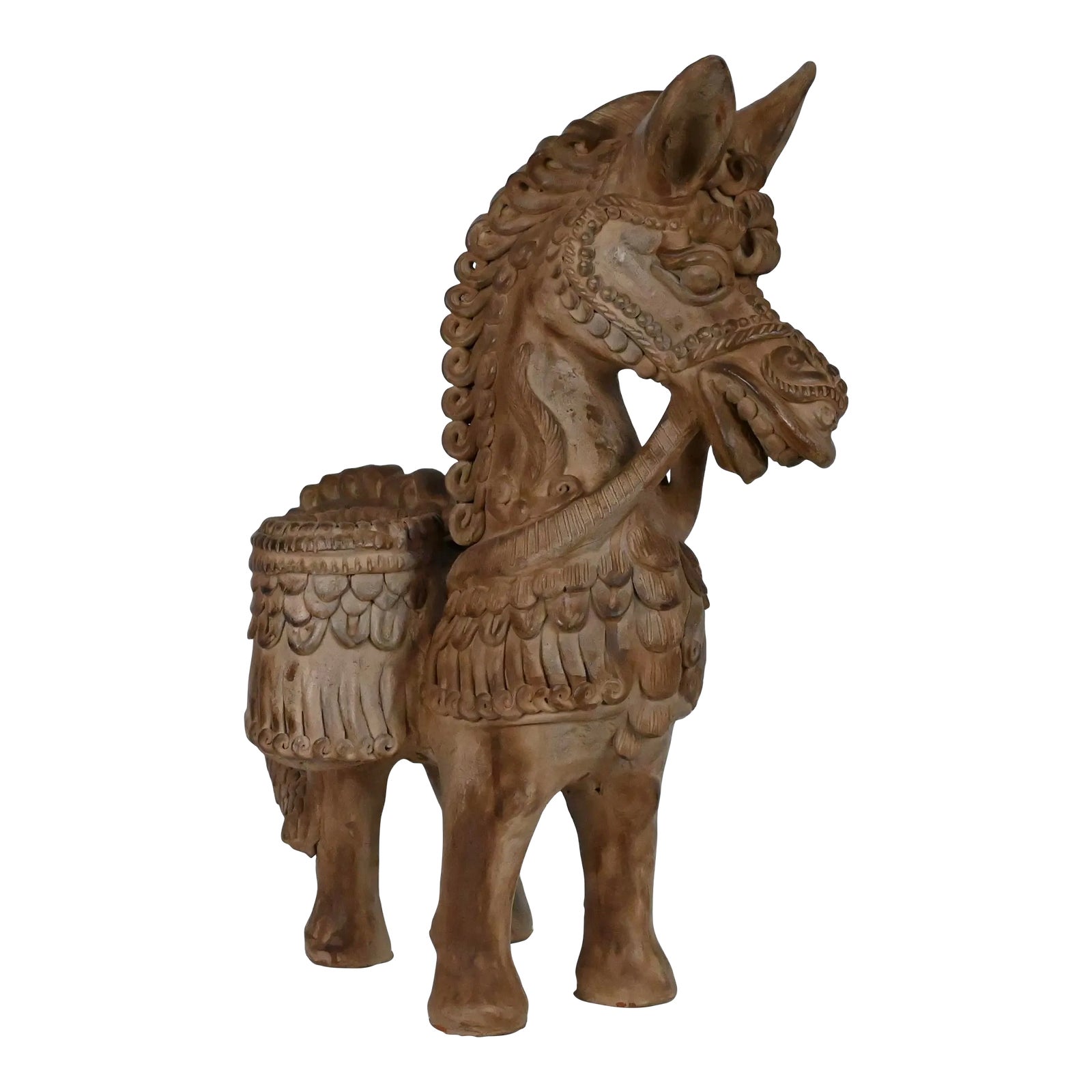 Hand Carved Terracotta Horse Sculpture by Ugo Zaccagnini | Chairish